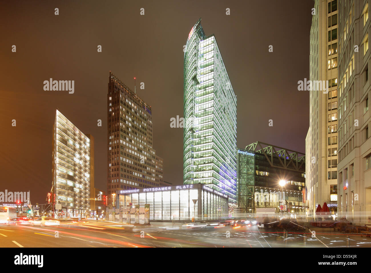 Illuminated skyscrapers potsdamer platz hi-res stock photography and ...