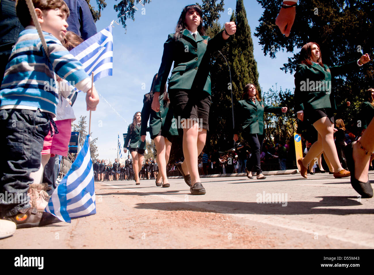 Nicosia, Cyprus, 25th March, 2013. Students take part in the Greek ...
