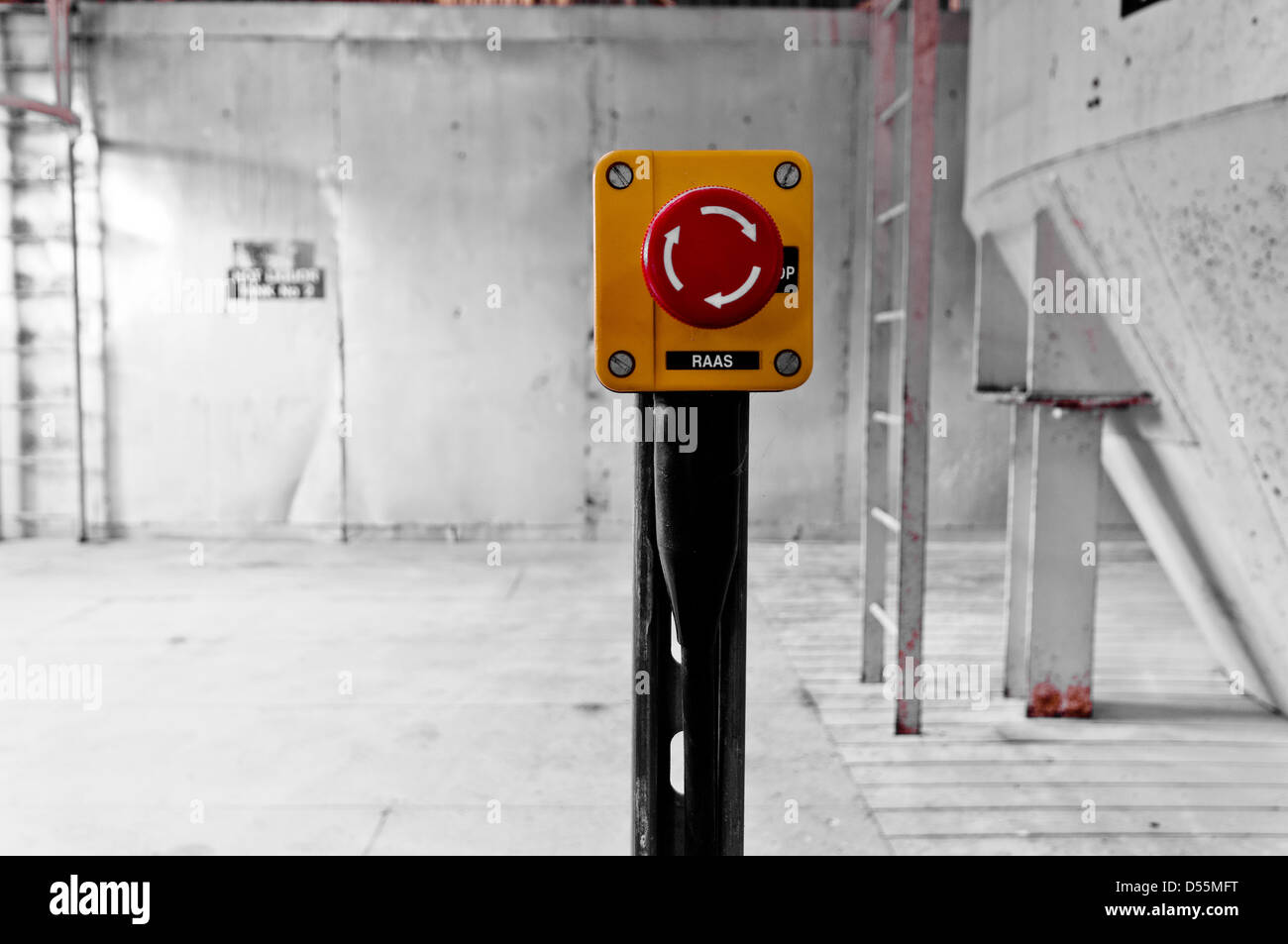 Red emergency stop start button Ben Nevis distillery Stock Photo - Alamy