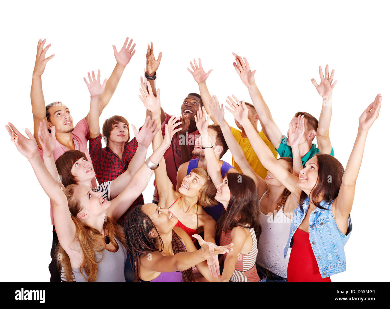 Group people hand up Stock Photo - Alamy