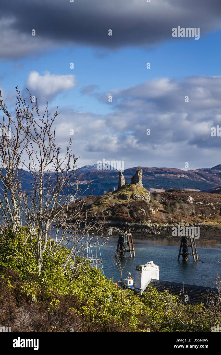 The ruins of Dunakin Castle Kyleakin harbour, Western Highlands ...