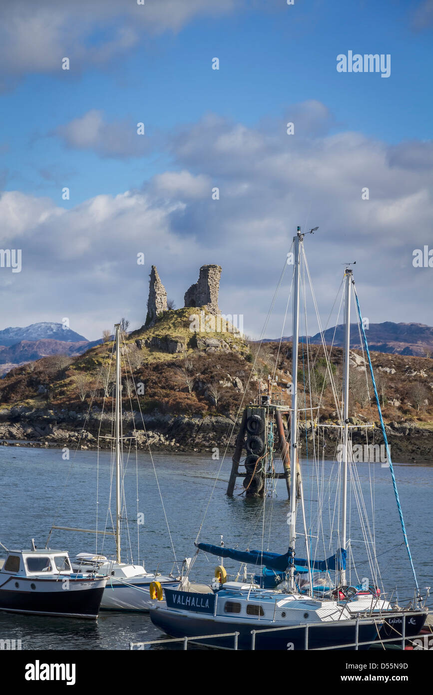 The ruins of Dunakin Castle Kyleakin harbour, Western Highlands ...