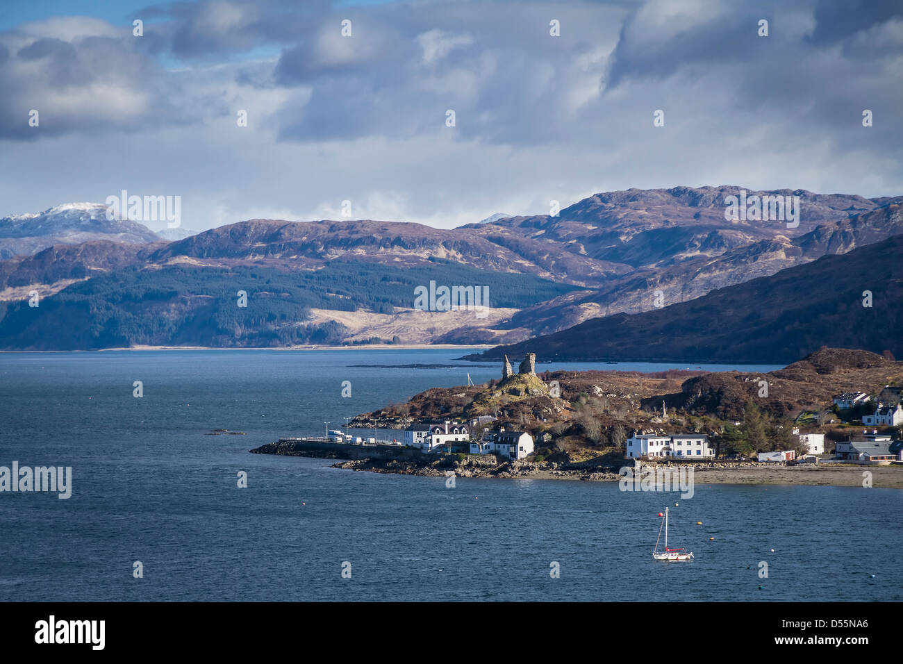 The ruins of Dunakin Castle stand above Kyleakin, Western Highlands ...
