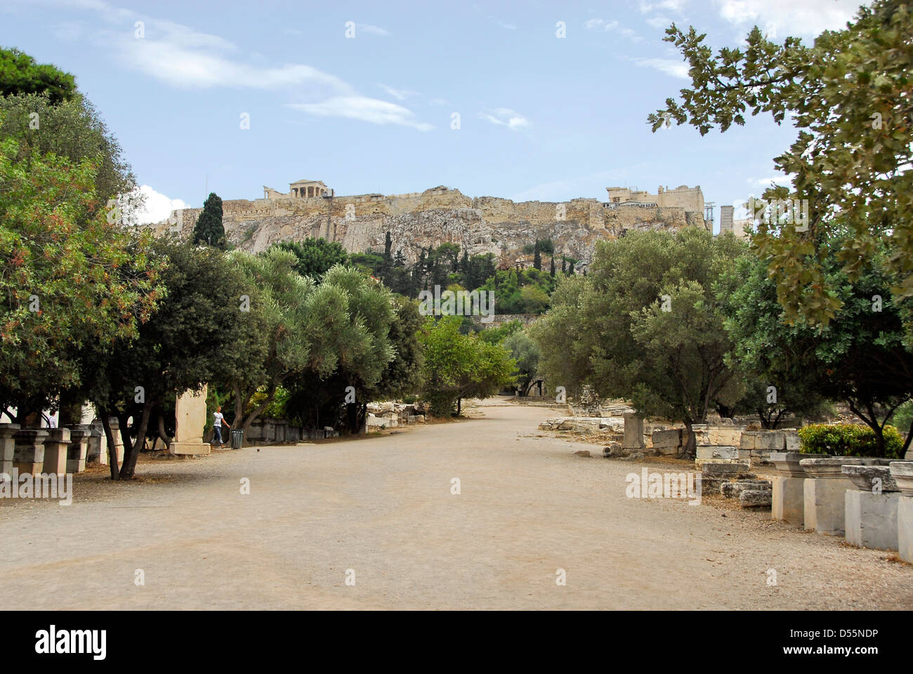 View of Acropolis from the ancient marketplace of Agora in Athens ...