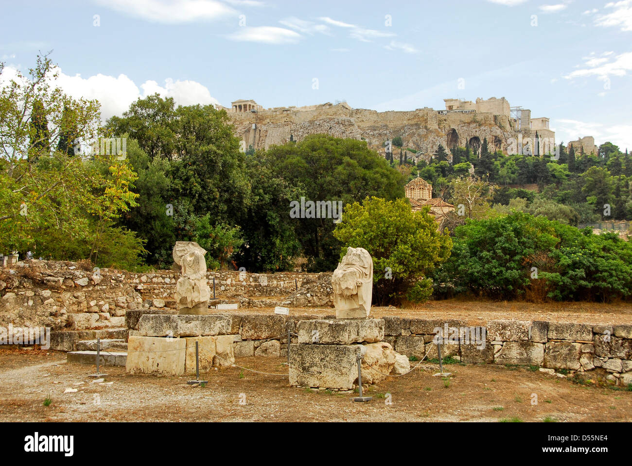 Ruins in the ancient marketplace of Agora in Athens, Greece Stock Photo ...