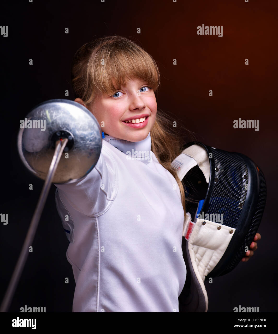 Child epee fencing lunge Stock Photo - Alamy