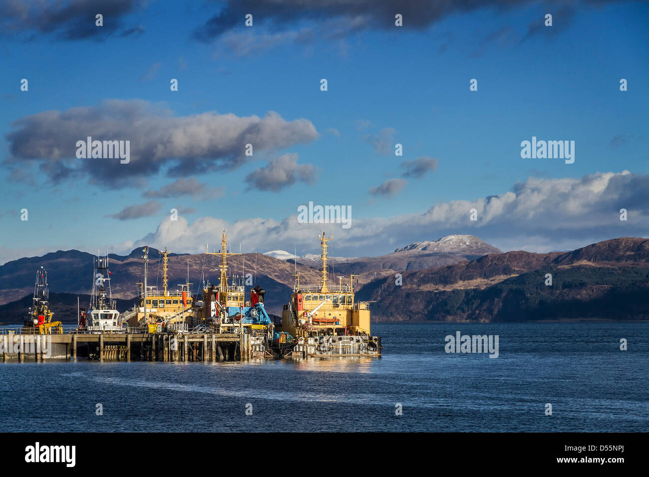 M.O.D. vessels moored at the Shore Support Base, Kyle of Lochalsh ...