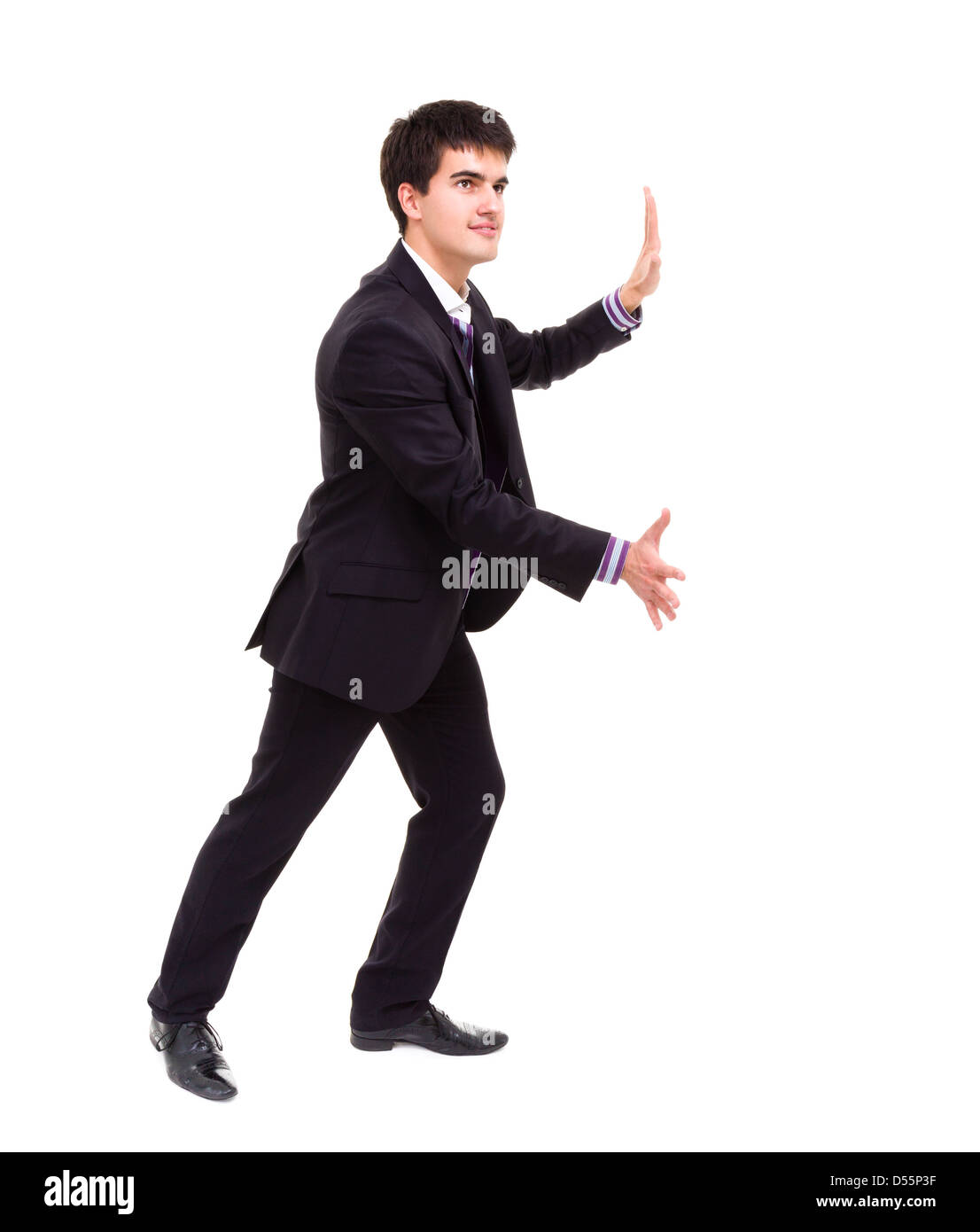Man pushing wall on white hi-res stock photography and images - Alamy