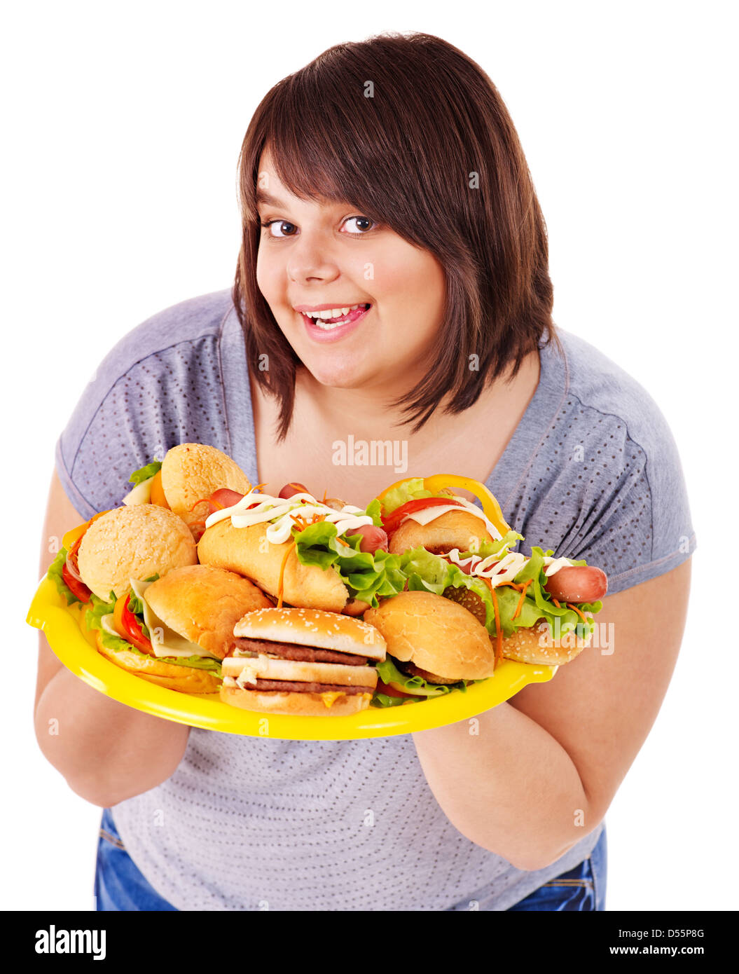 Woman eating overweight takeaway hi-res stock photography and images ...