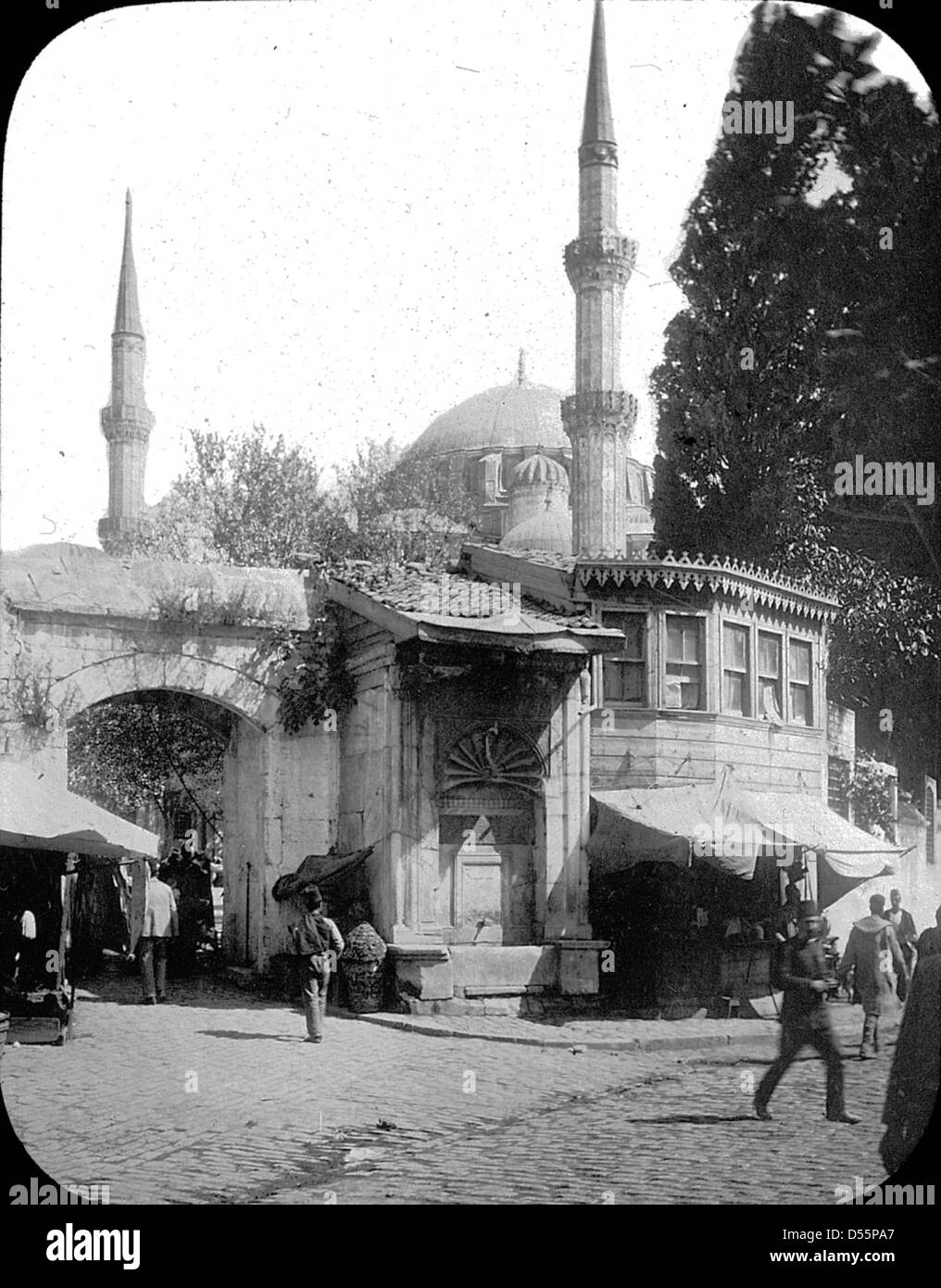 The Mosque of Shah-zadeh in Istanbul, Turkey, is depicted in this black ...