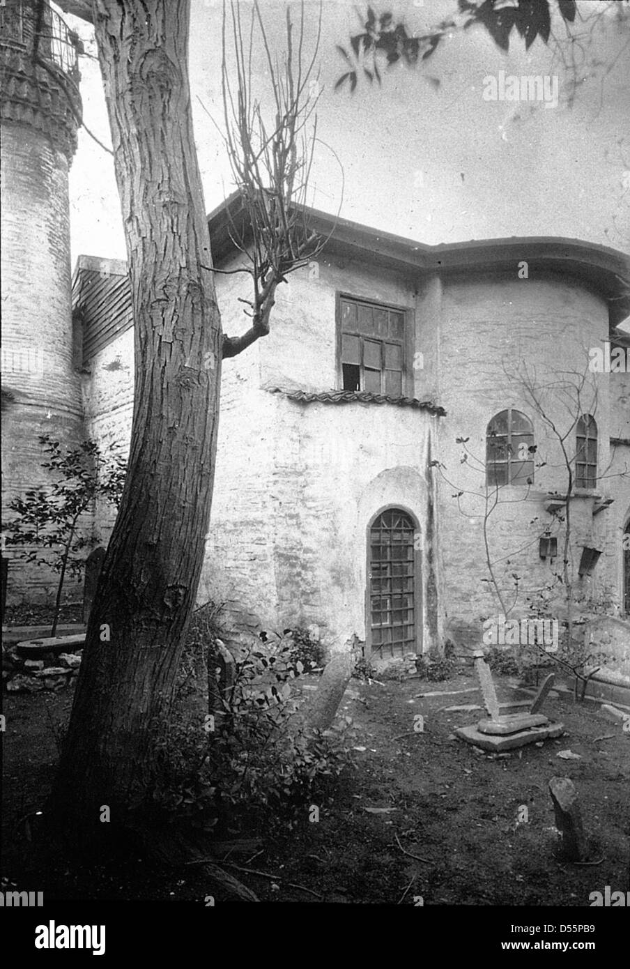 A black and white photograph of the Balaban Aga Masjid in Istanbul ...