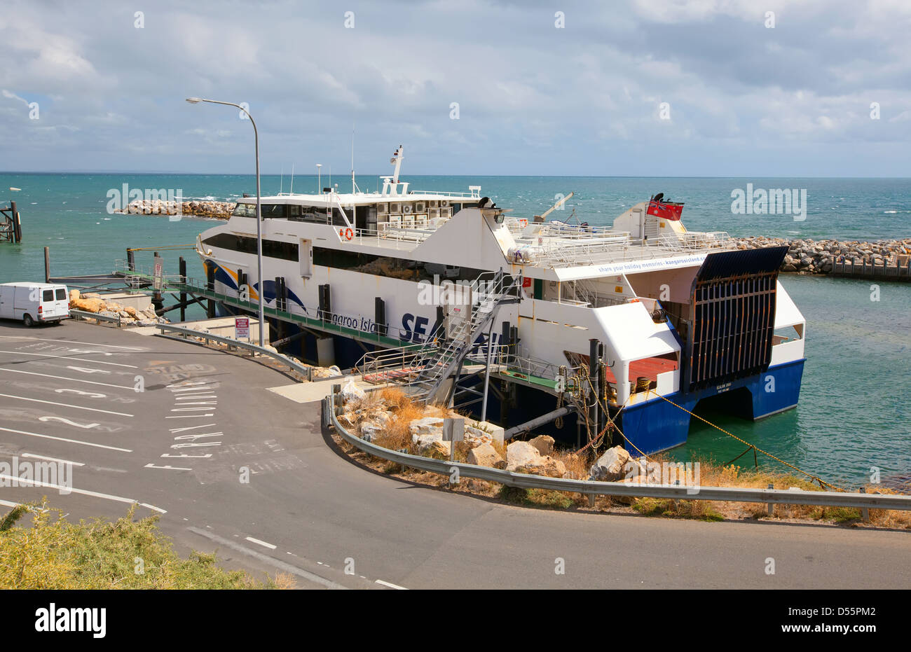 Sealink Ferry tied up ferry docked wharf car park cars terminal boat ...