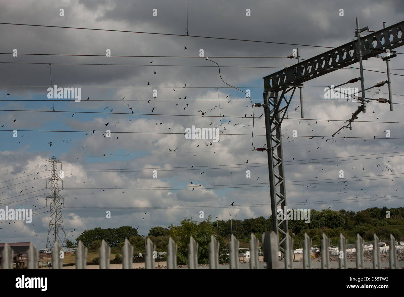 High voltage overhead power lines on the West Coast Main Line in ...