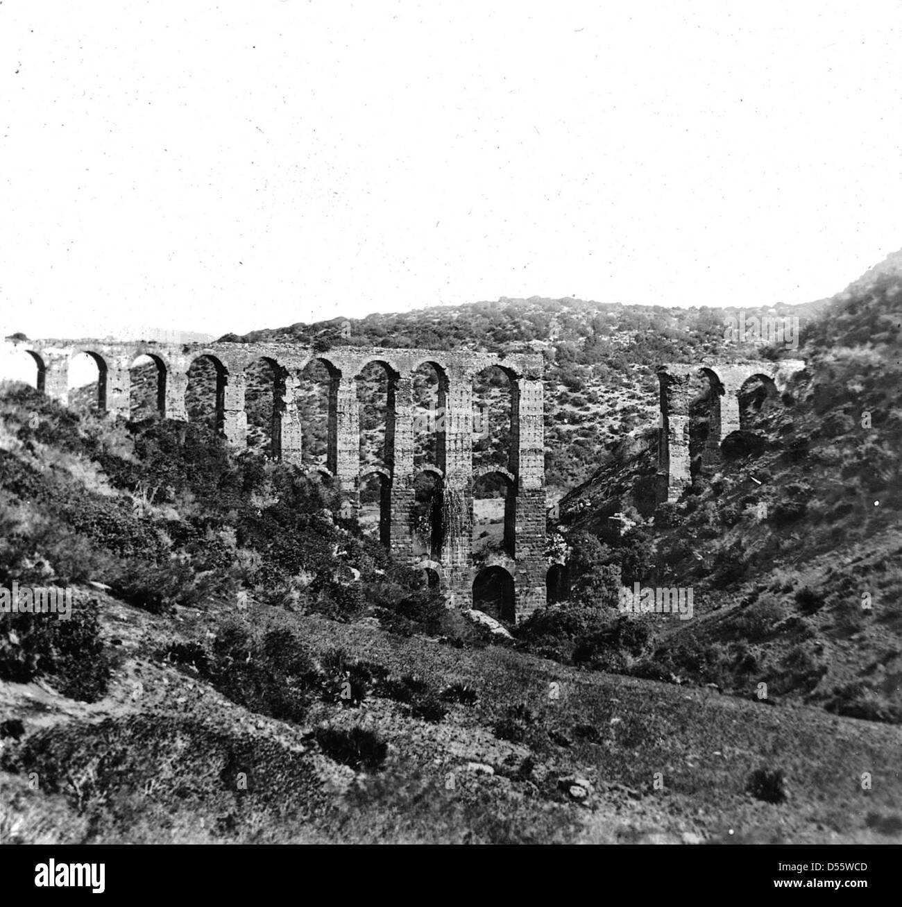 A photograph of a Roman aqueduct located in Constantium, Algeria ...