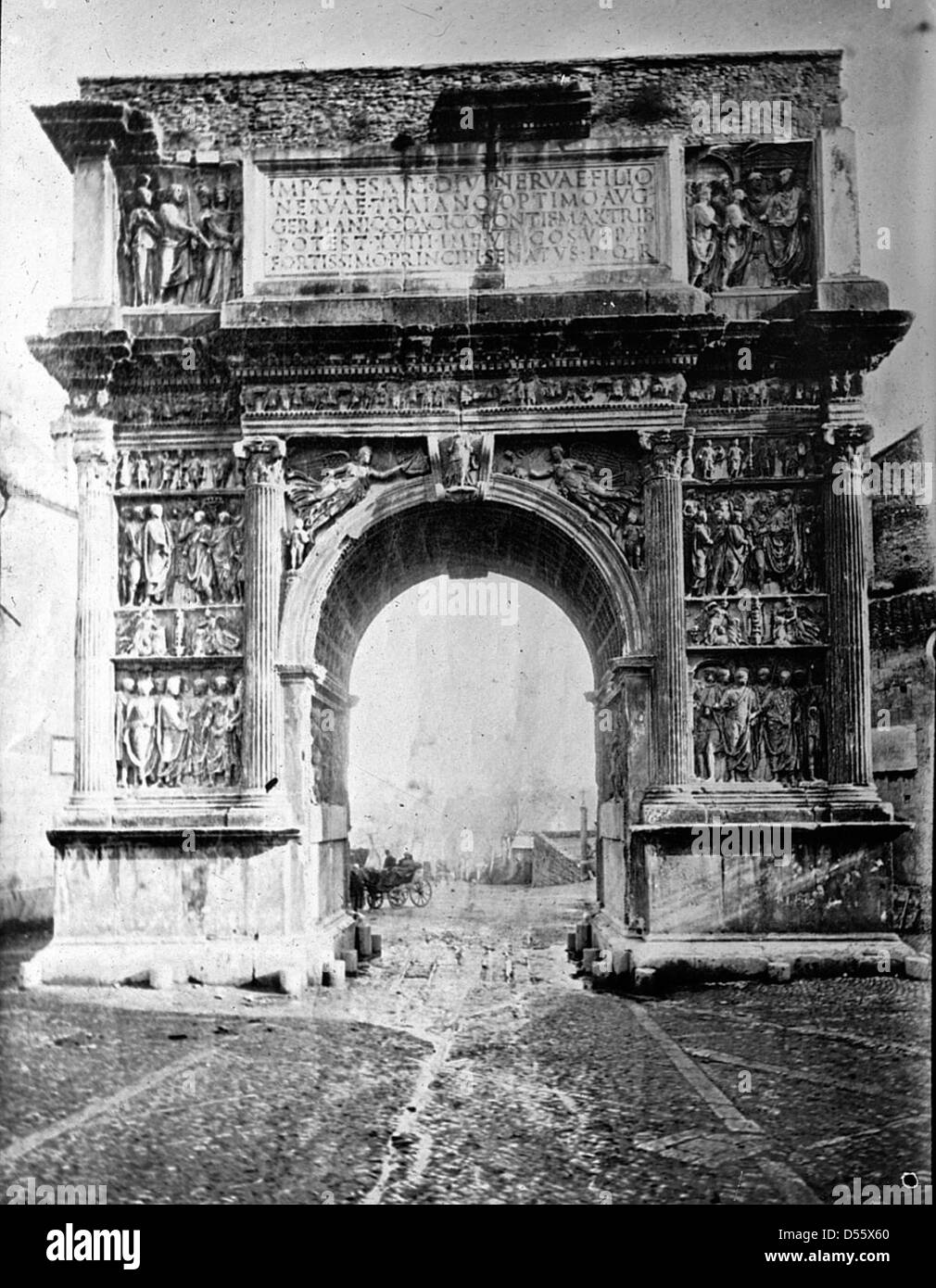 A photograph of the Roman triumphal arch dedicated to Emperor Trajan in ...