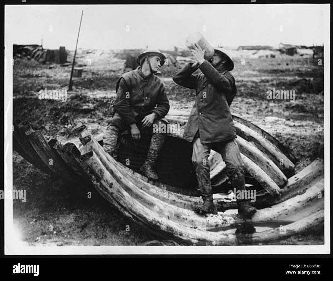This image features a scene during World War I with an empty area ...