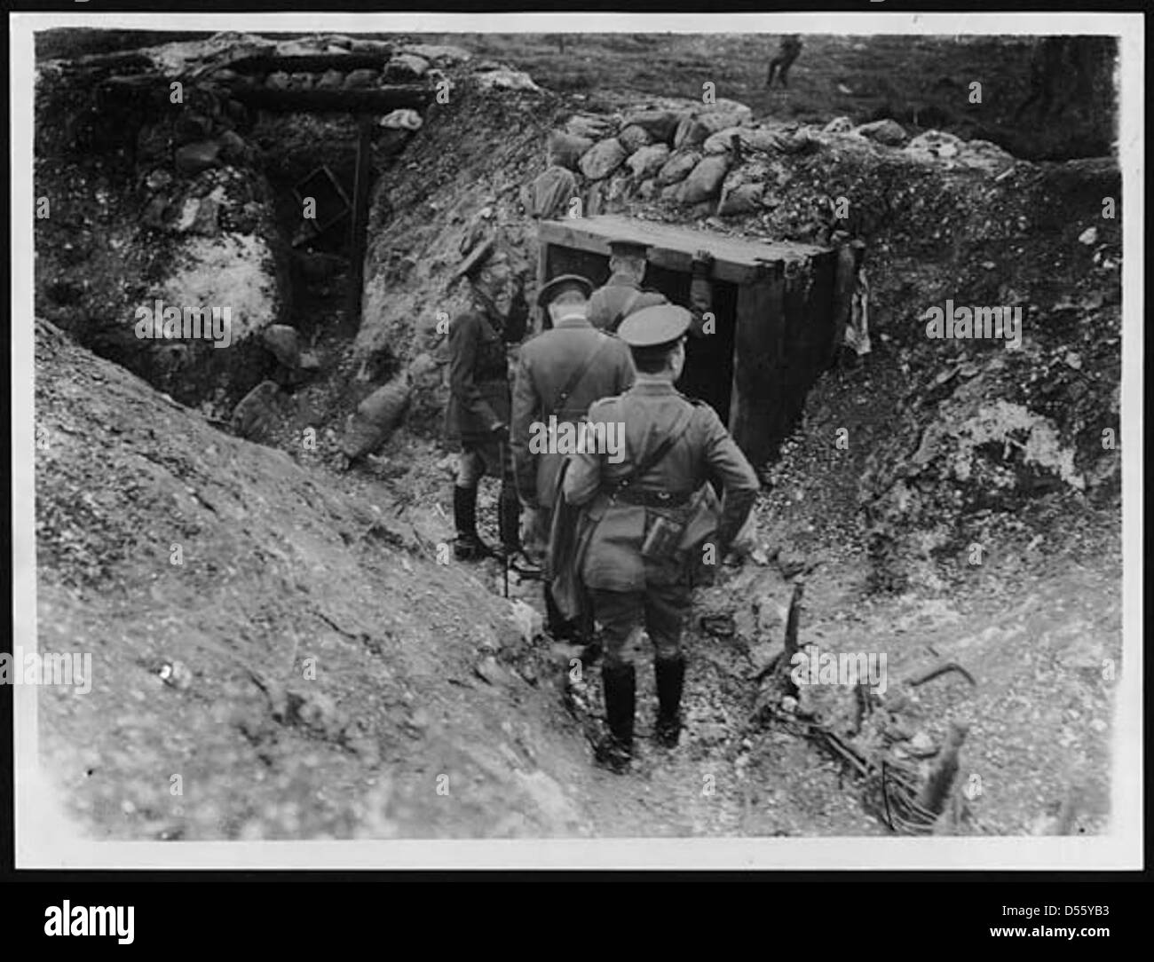 H.M. the King visits a German dugout during World War I, marking a ...
