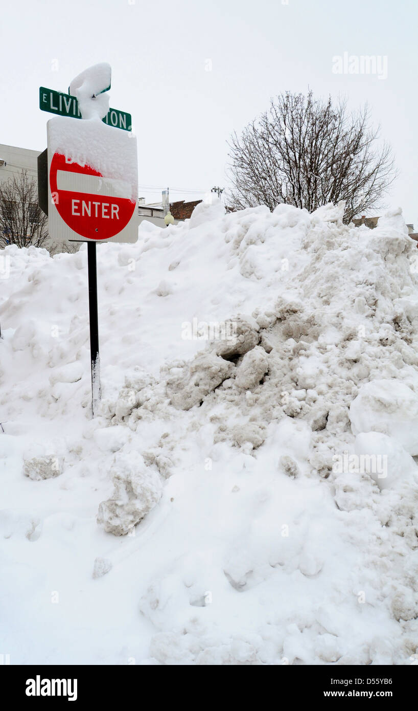 A winter snowstorm leaves a foot of snow on a small Illinois town and ...