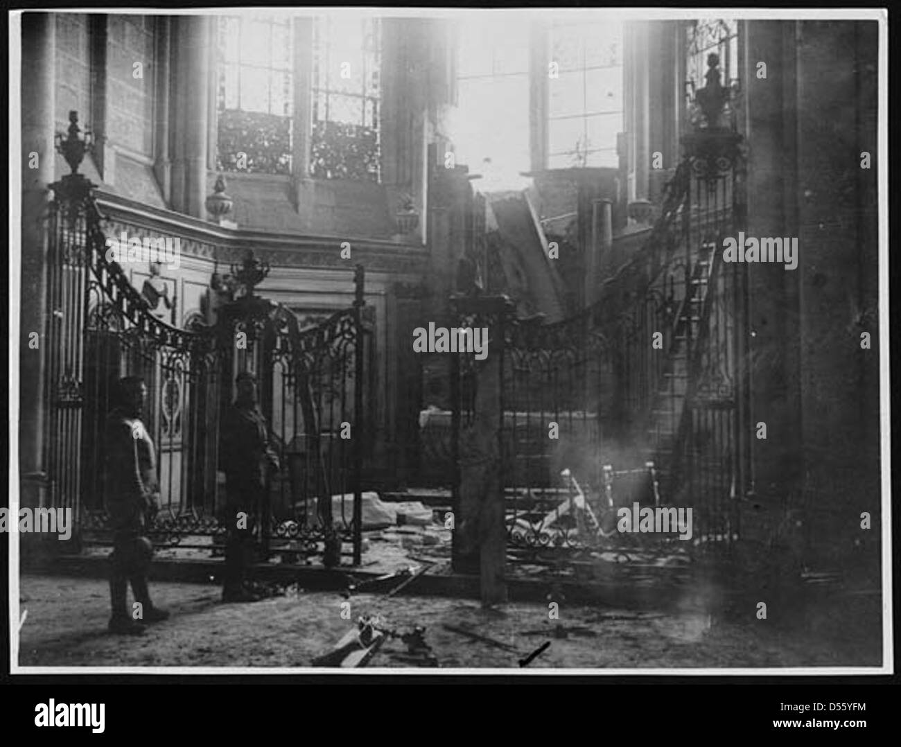 A photograph depicting the damage caused by a shell striking the ...