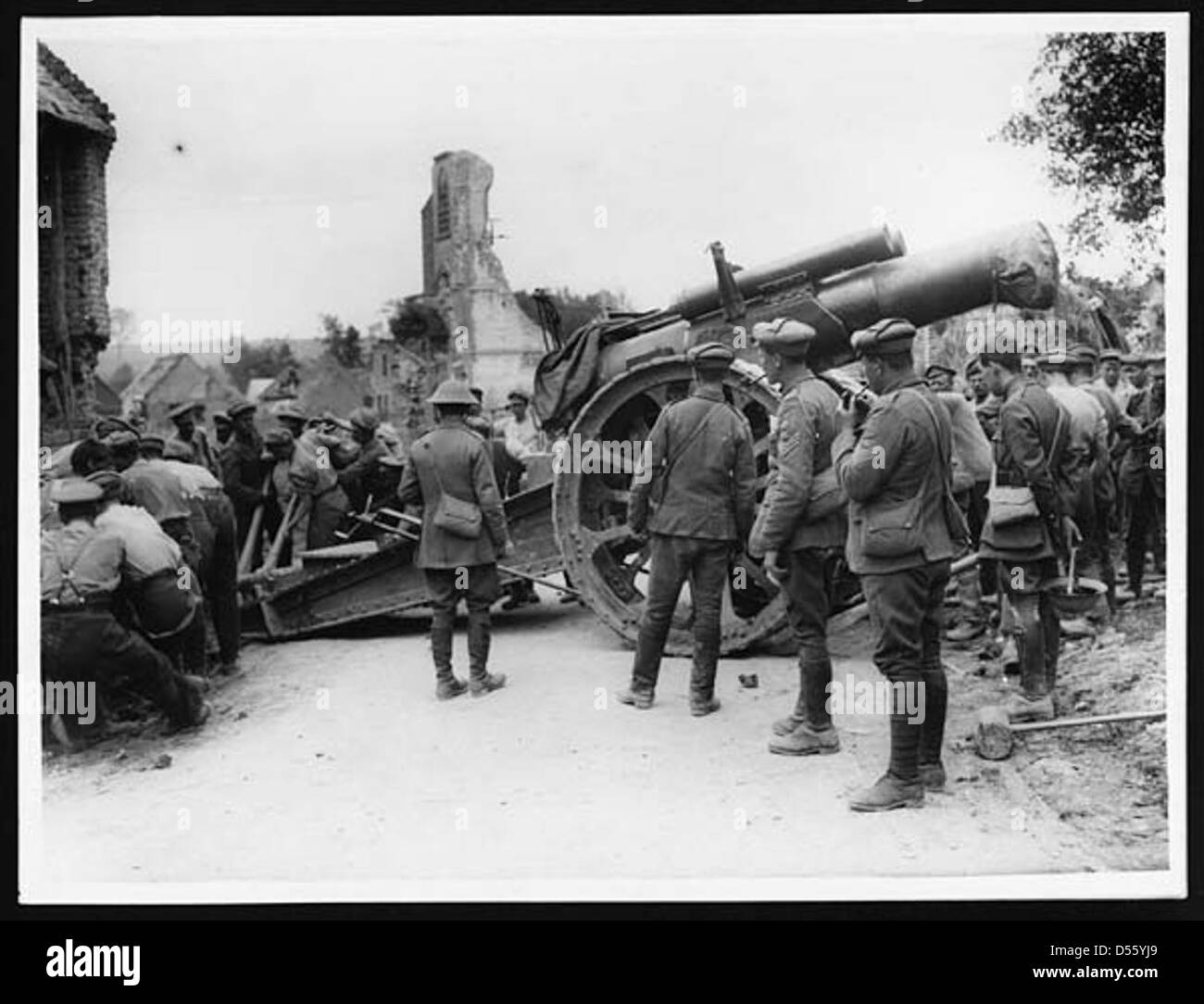A heavy howitzer being moved into a new position during World War I as ...