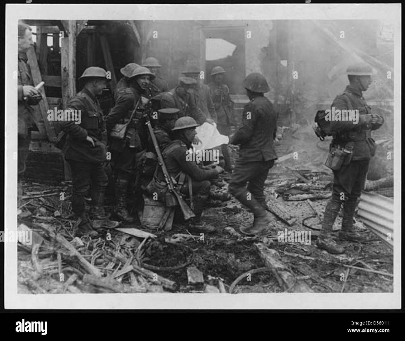 British soldiers (Tommies) receive tactical information after crossing ...