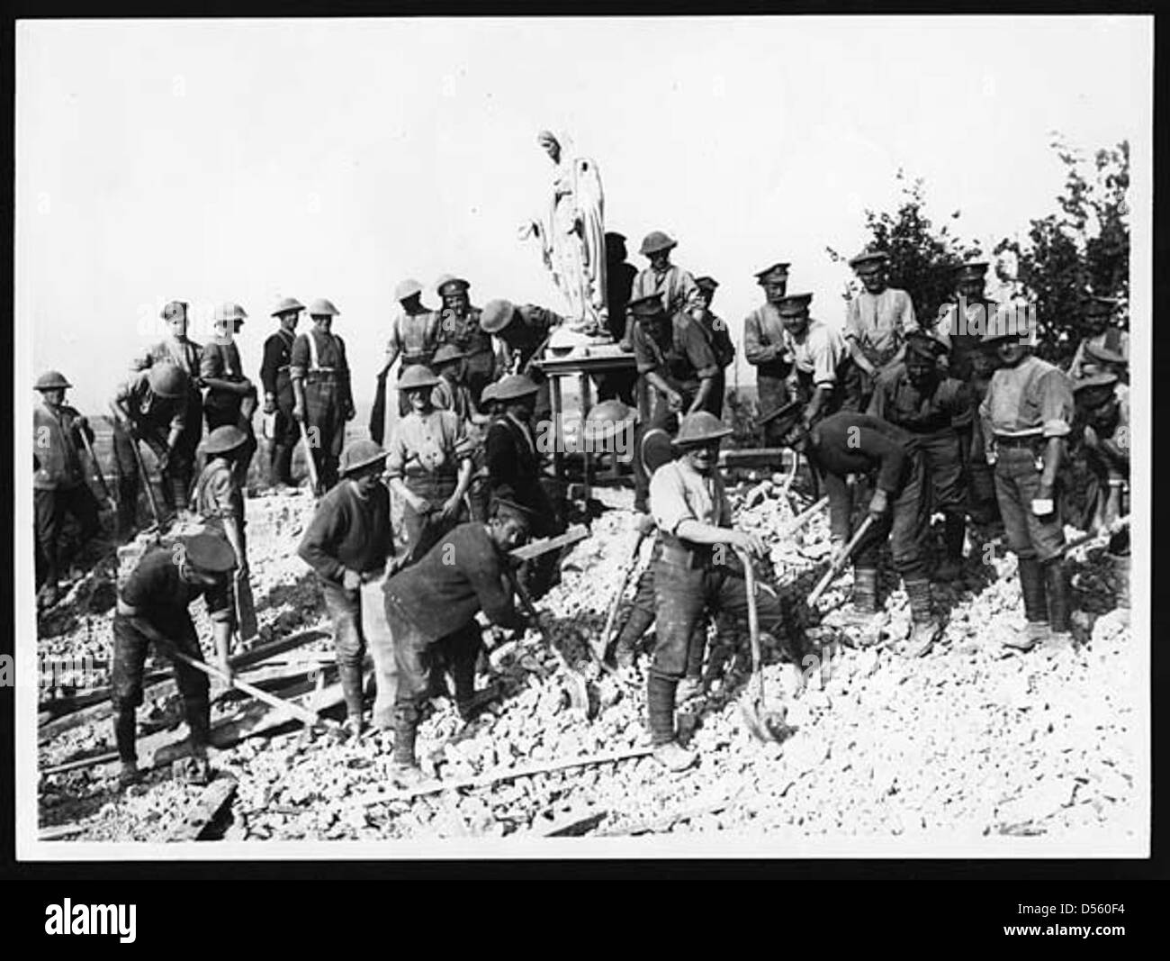A Navvy battalion at work around the Virgin of Montauban during World ...