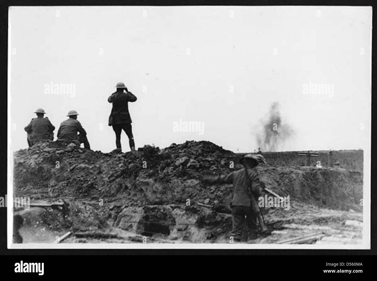 British soldiers (Tommies) observe intense shelling near Wancourt ...