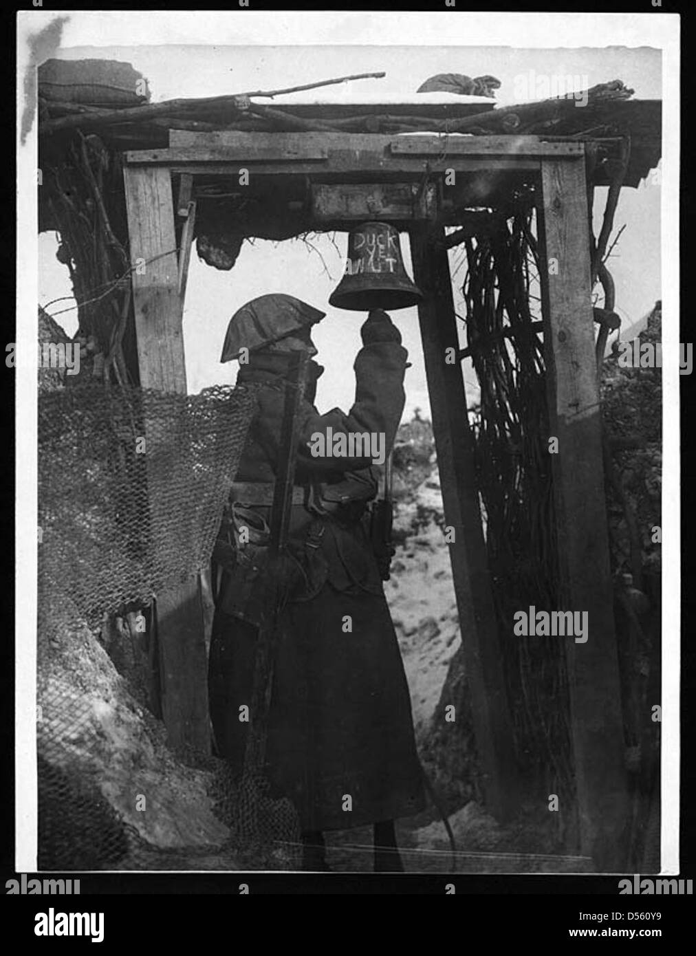 A photo illustrating a gas alarm being sounded in the front line during ...