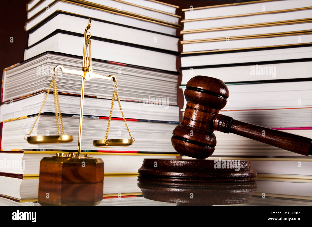 Justice Scale, Gavel and law books Stock Photo - Alamy