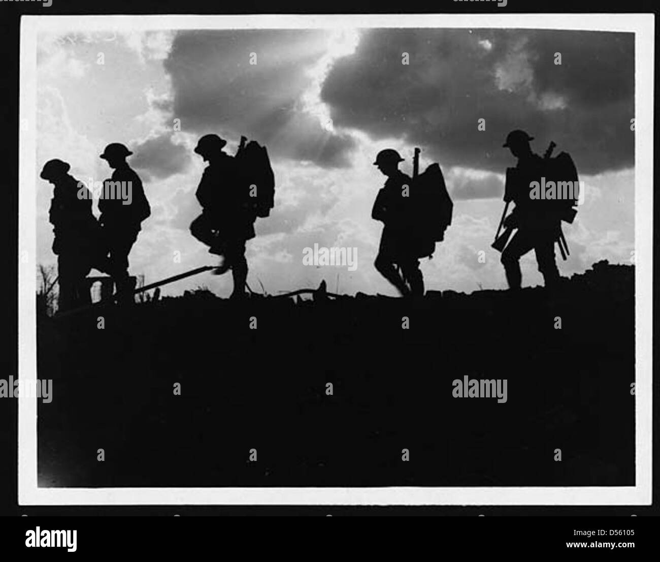 Troops moving up at eventide - men of a Yorkshire regiment on the march ...