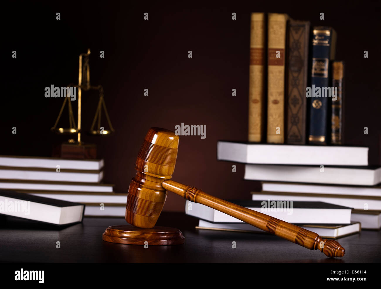 Justice Scale, Gavel and law books Stock Photo - Alamy