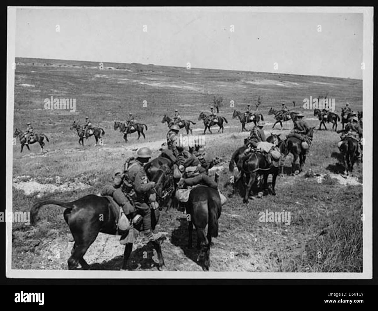 A cavalry unit advances on the battlefield during World War I. Cavalry ...
