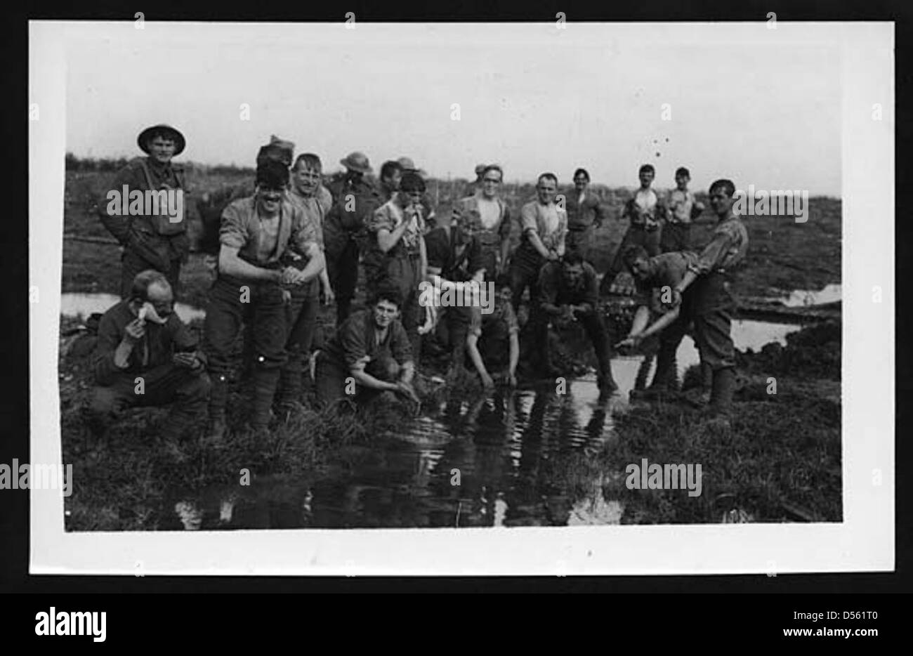 British guardsmen are seen cleaning up after a battle on the Western ...