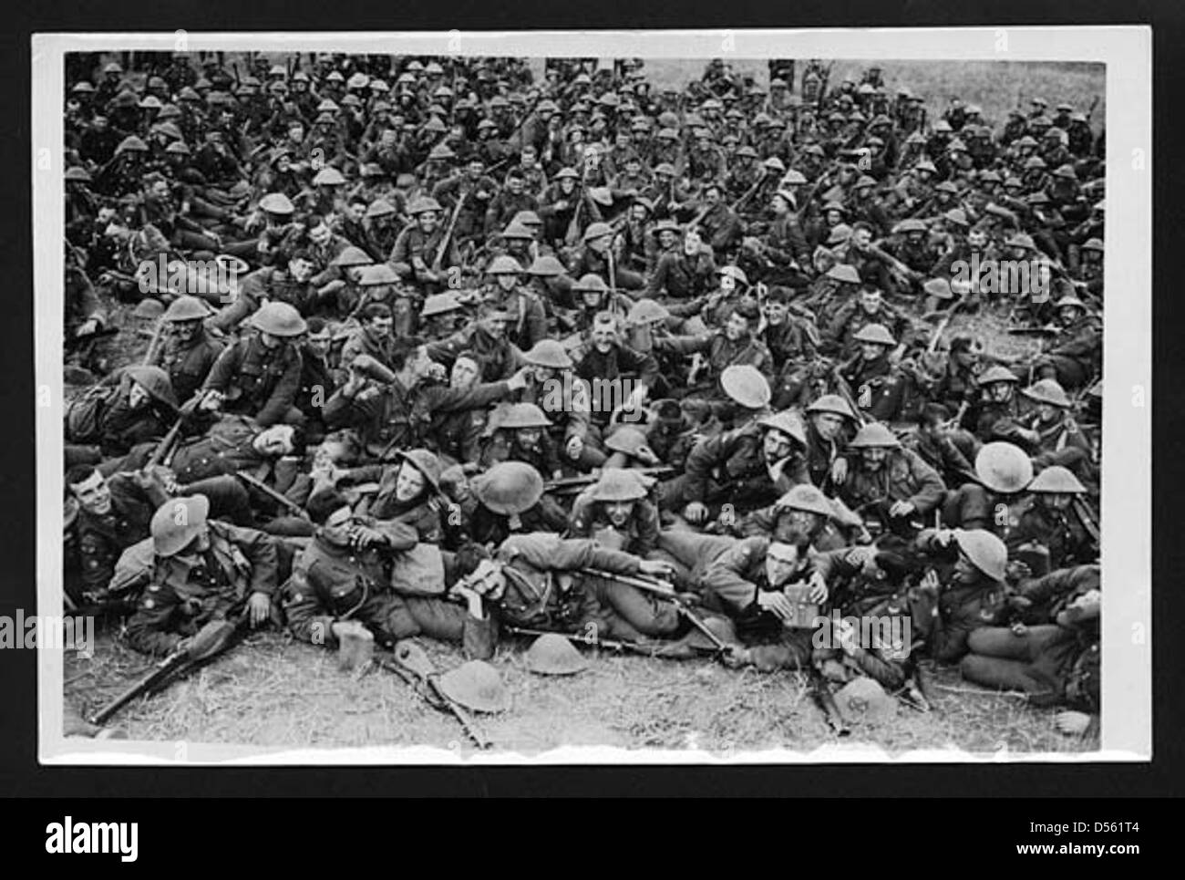 Soldiers resting in a cornfield during World War I, possibly during a ...