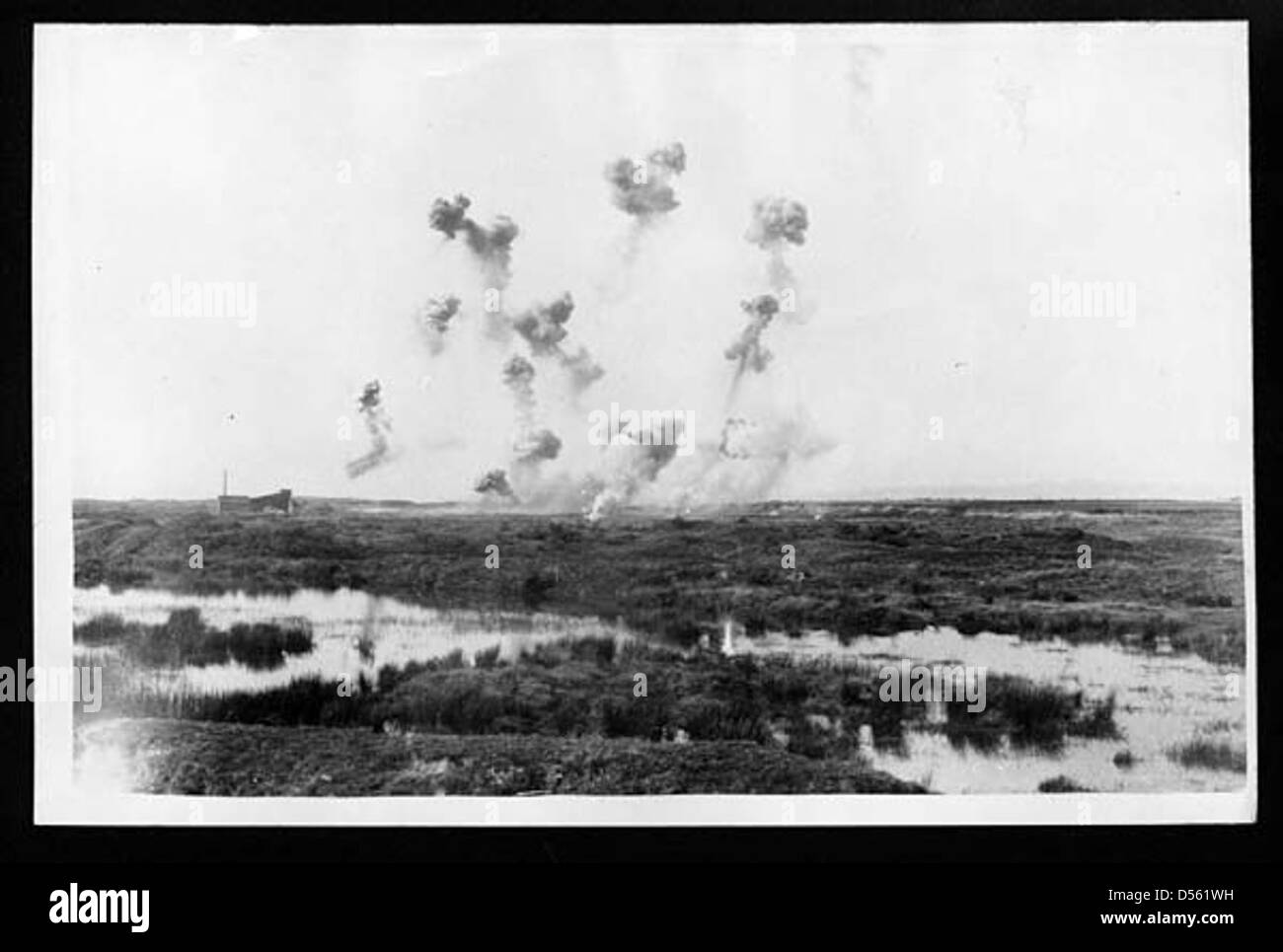Bursting shells at a school of instruction during World War One, where ...