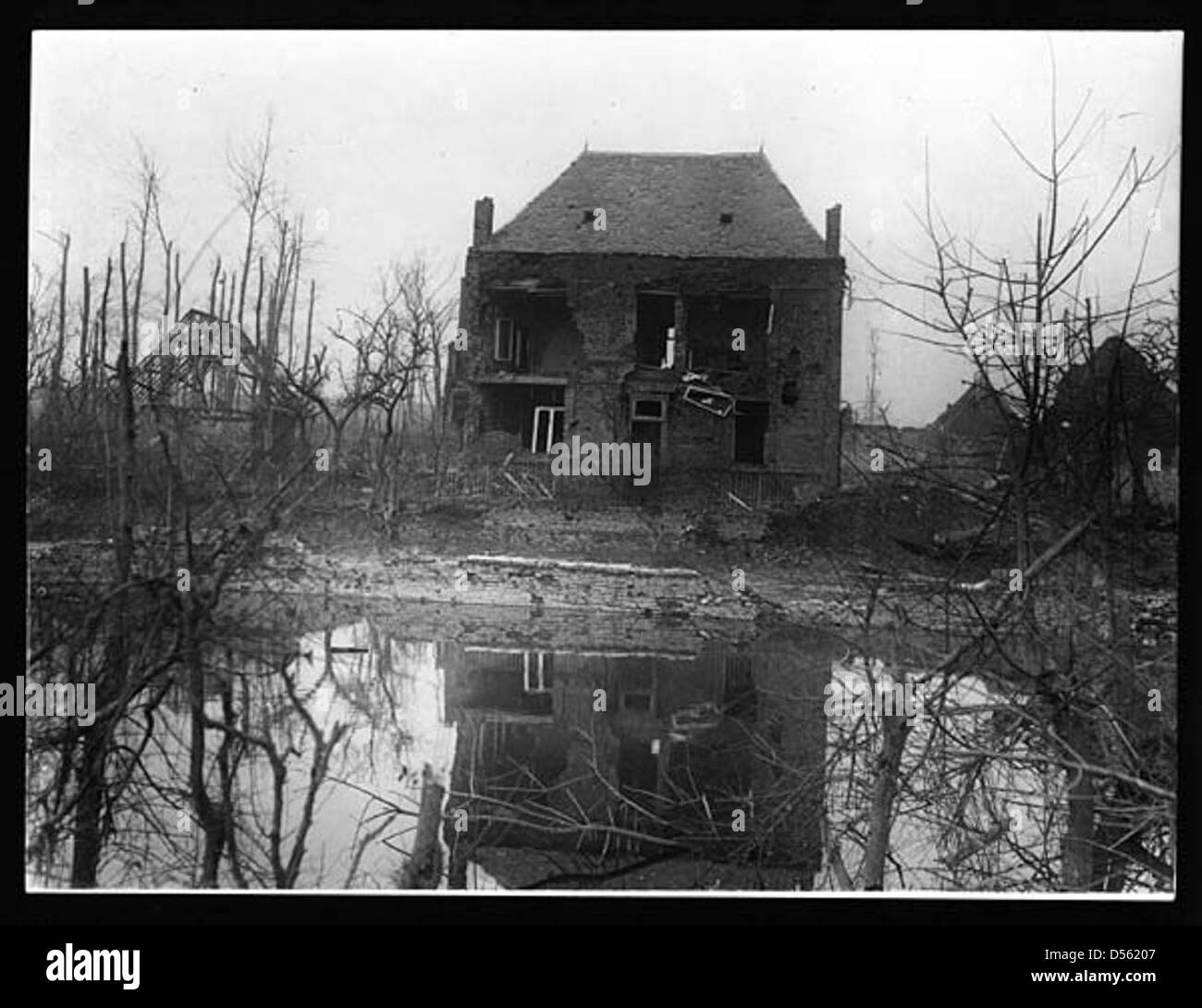 A photograph of a house in Le Barque, France, destroyed by the ...