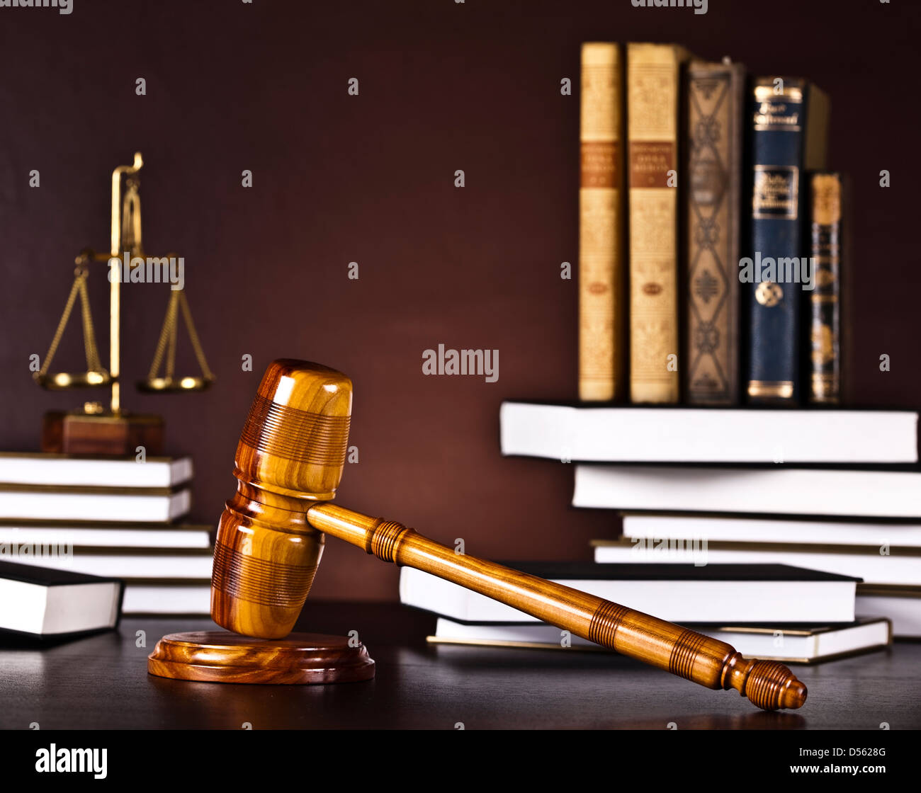 Justice Scale, Gavel and law books Stock Photo - Alamy