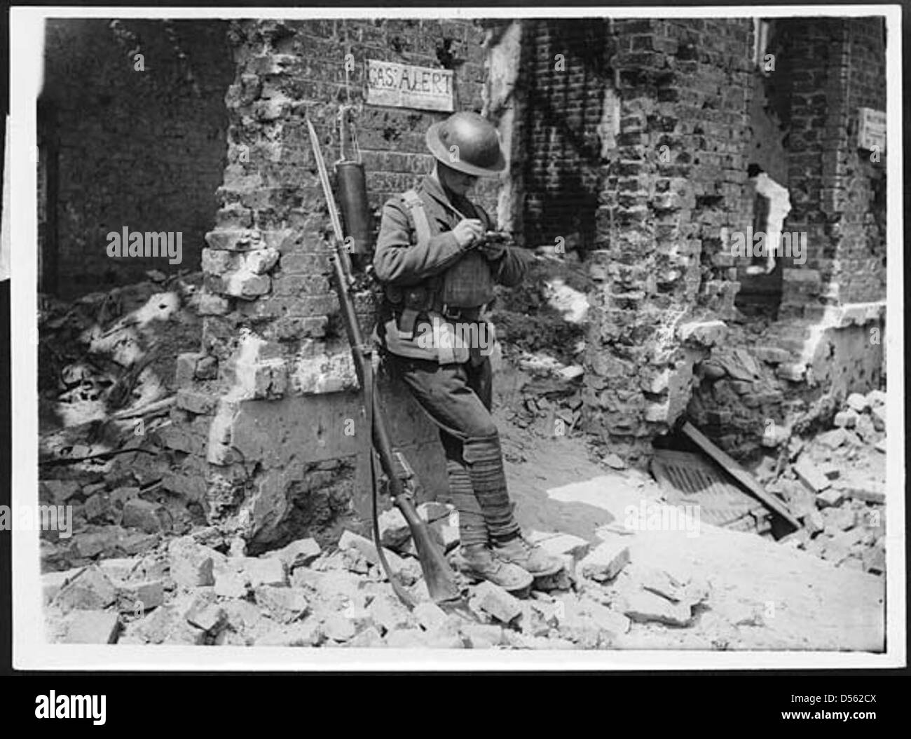 A gas sentry in World War I writes a postcard to his family ...