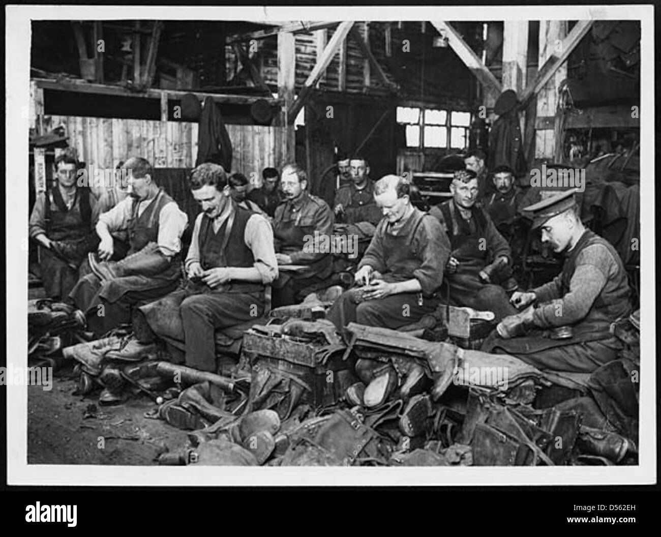A British soldier’s footwear being repaired in a field workshop during ...