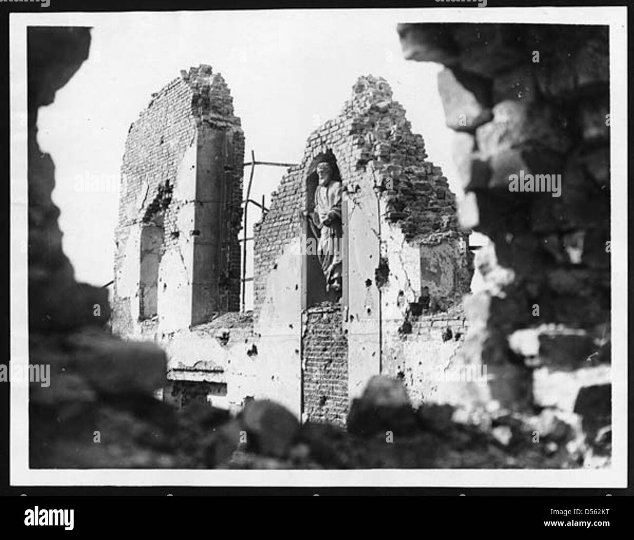 A soldier's view of the battlefield through a large shell hole in the ...