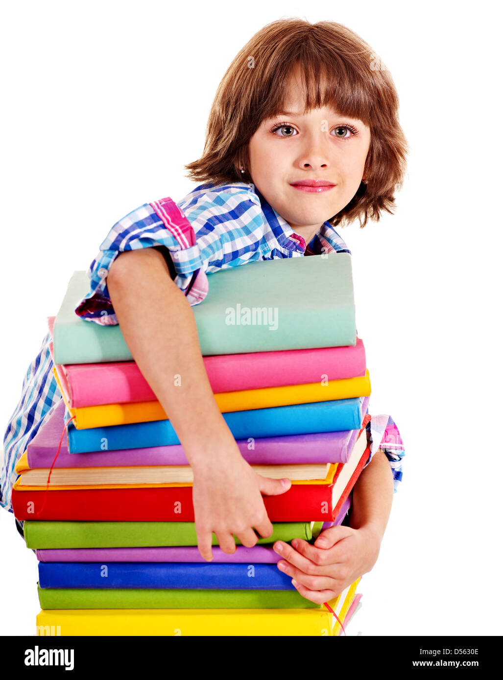 Child with stack of books Stock Photo - Alamy