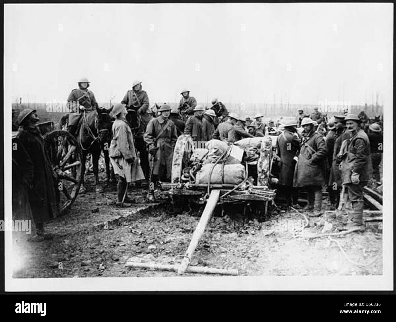 Soldiers march along a road over newly captured territory during World ...