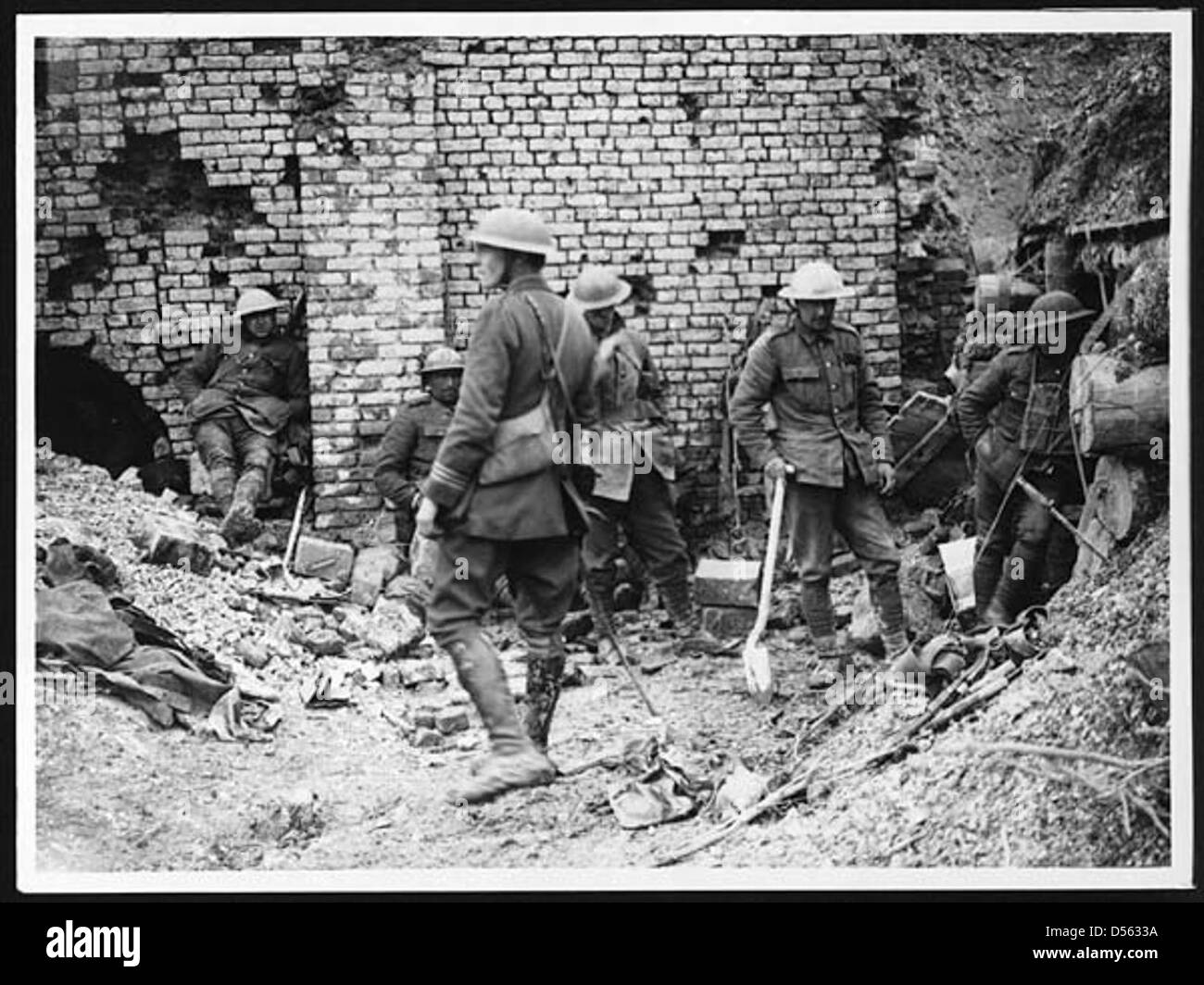 Soldiers build new dugouts on newly captured ground. These dugouts were ...