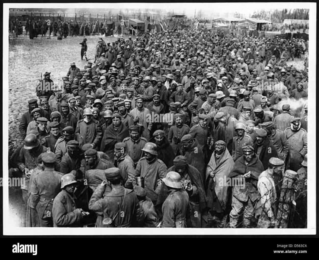 British soldiers count a group of prisoners taken during World War 1 ...