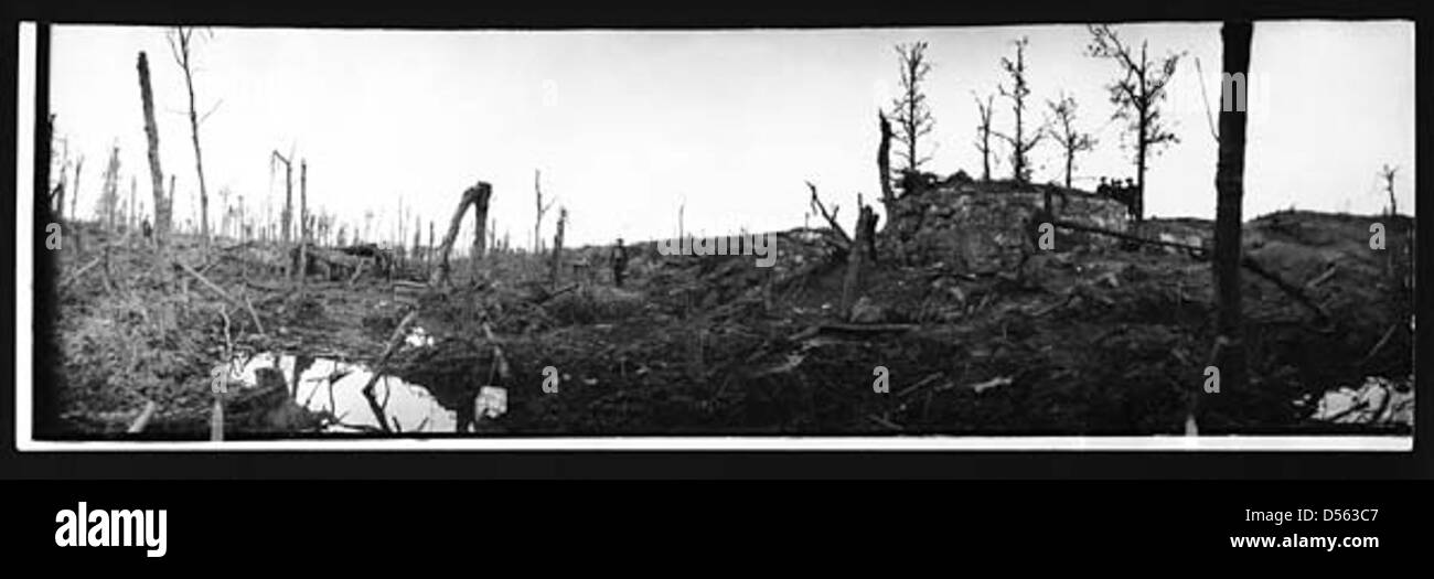 A destroyed German fortress and trenches during World War I, showcasing ...