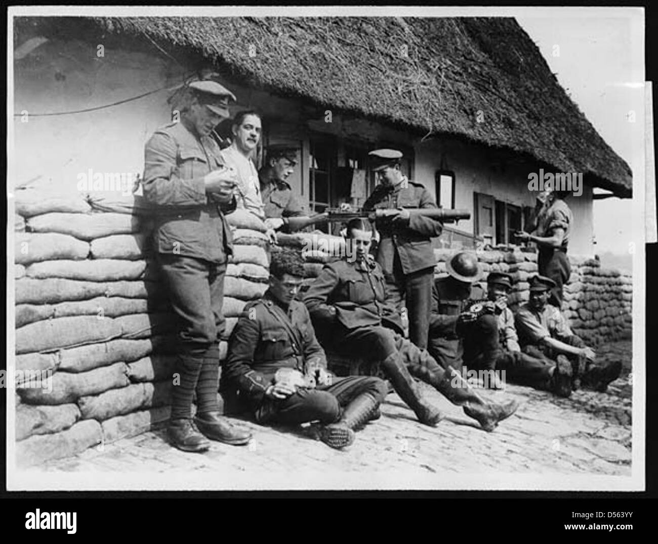 A scene inside a fortified cottage just behind the front lines during ...