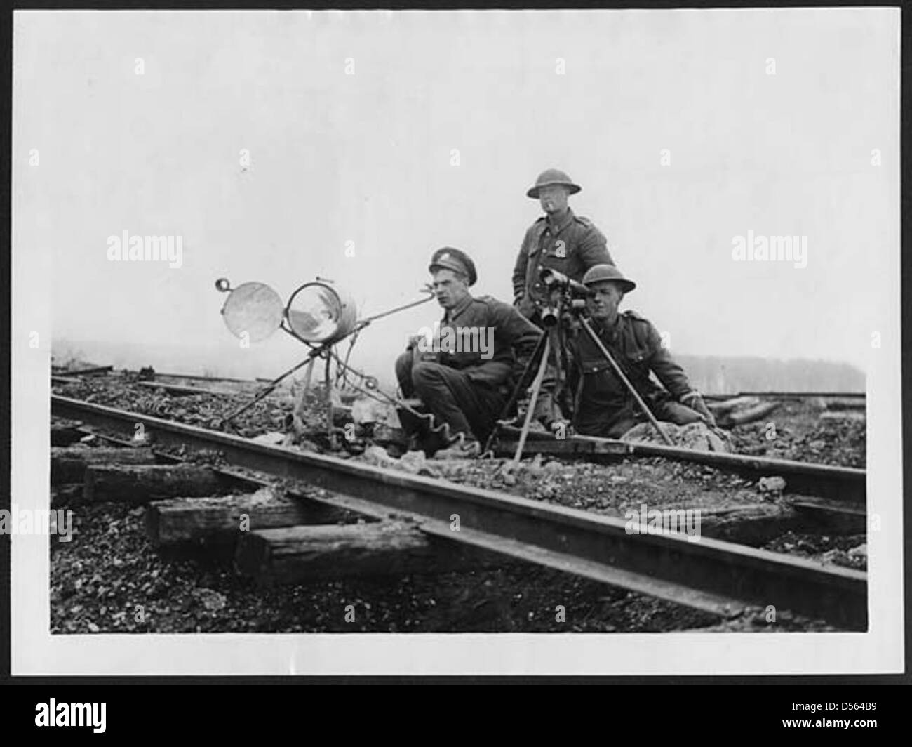 A signal station uses a daylight lamp to communicate during World War I ...
