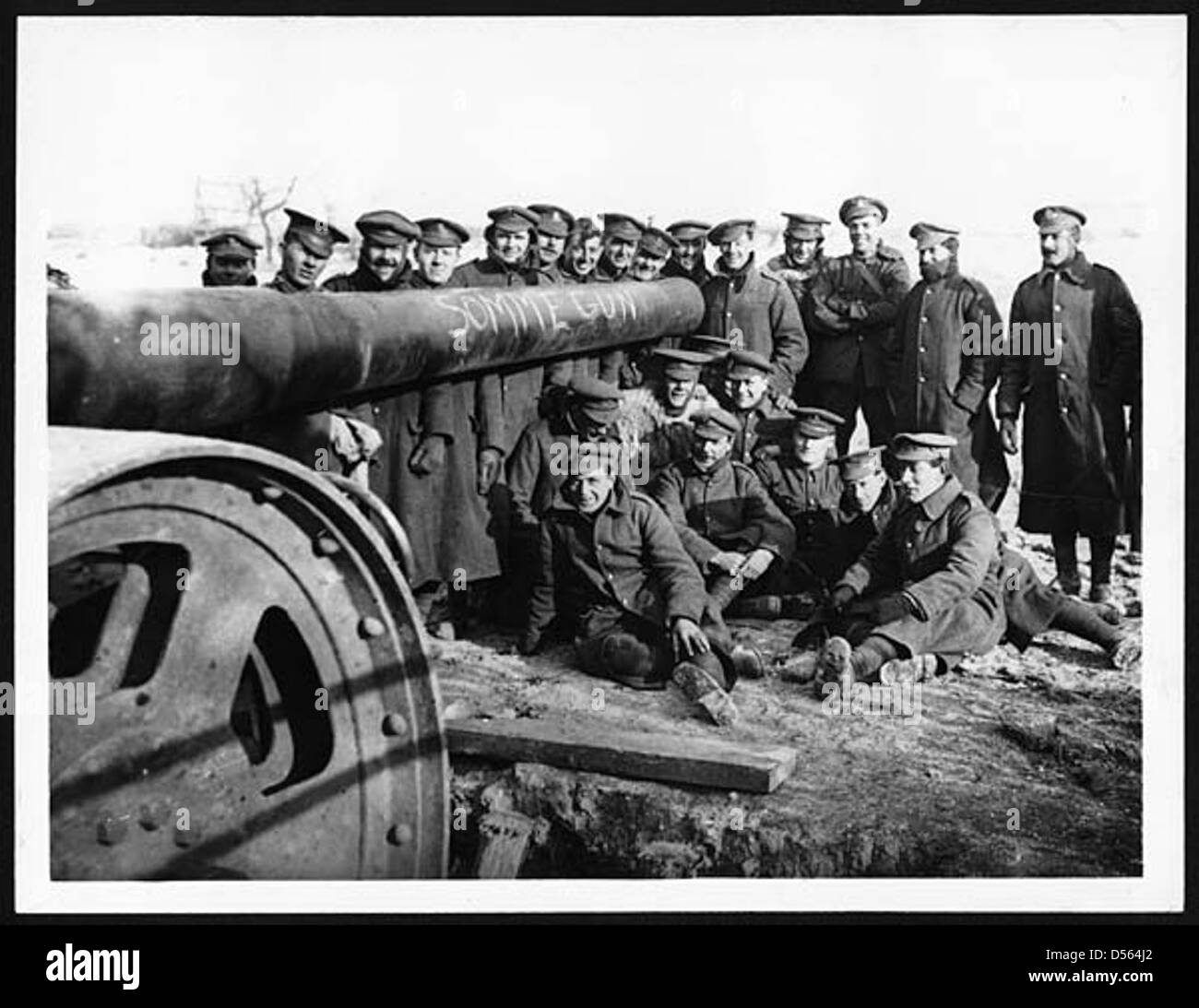 Big gun gunners stand at their artillery positions, preparing for a ...