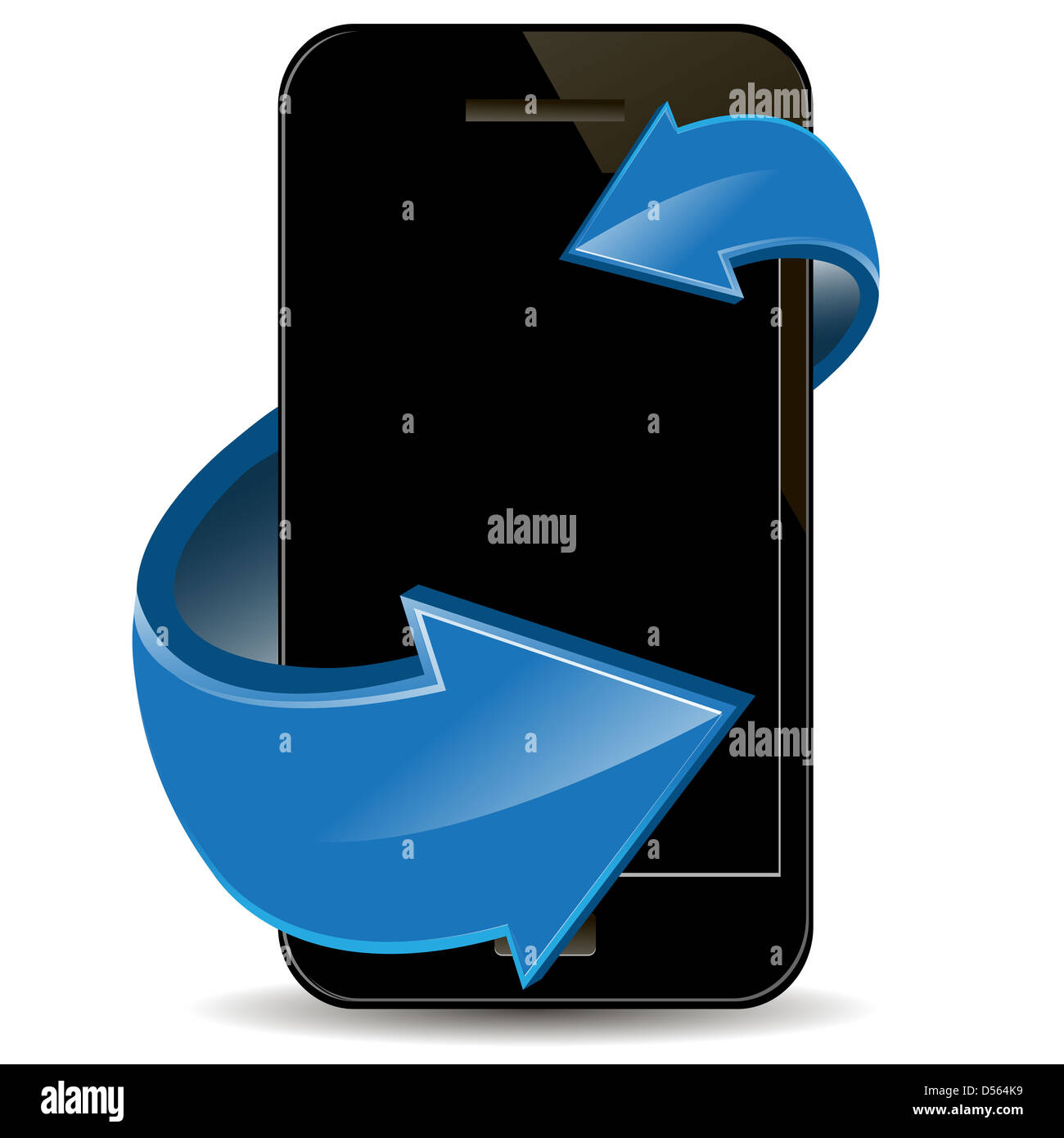 illustration, black mobile phone and blue arrows Stock Photo - Alamy