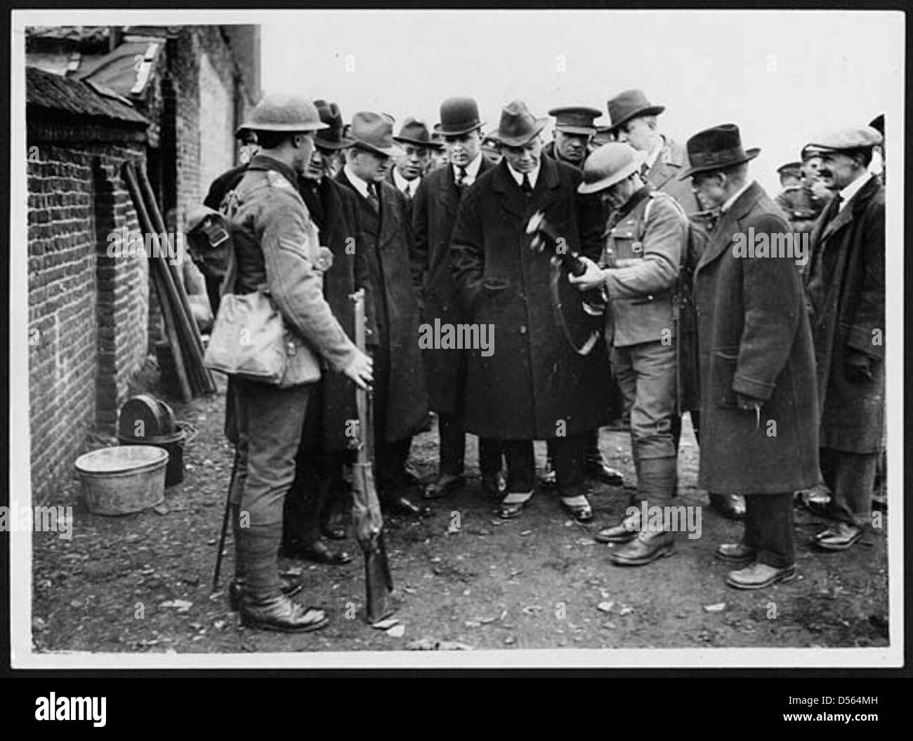 This image shows a conversation between a figure and British soldiers ...